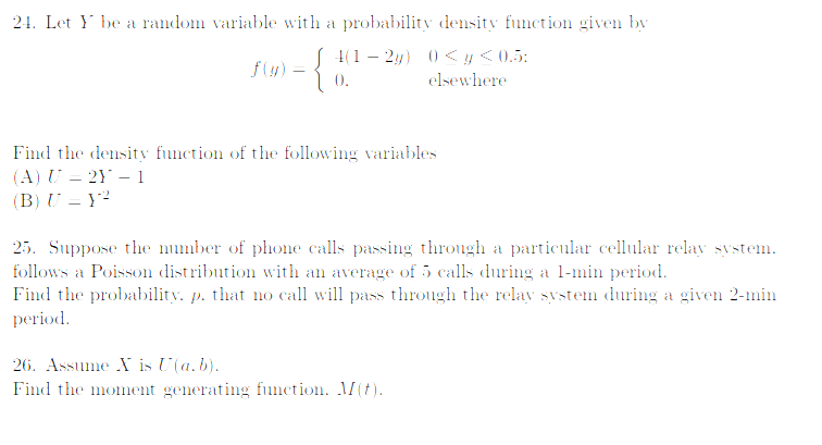 Solved 24. Let y be a random variable with a probability | Chegg.com
