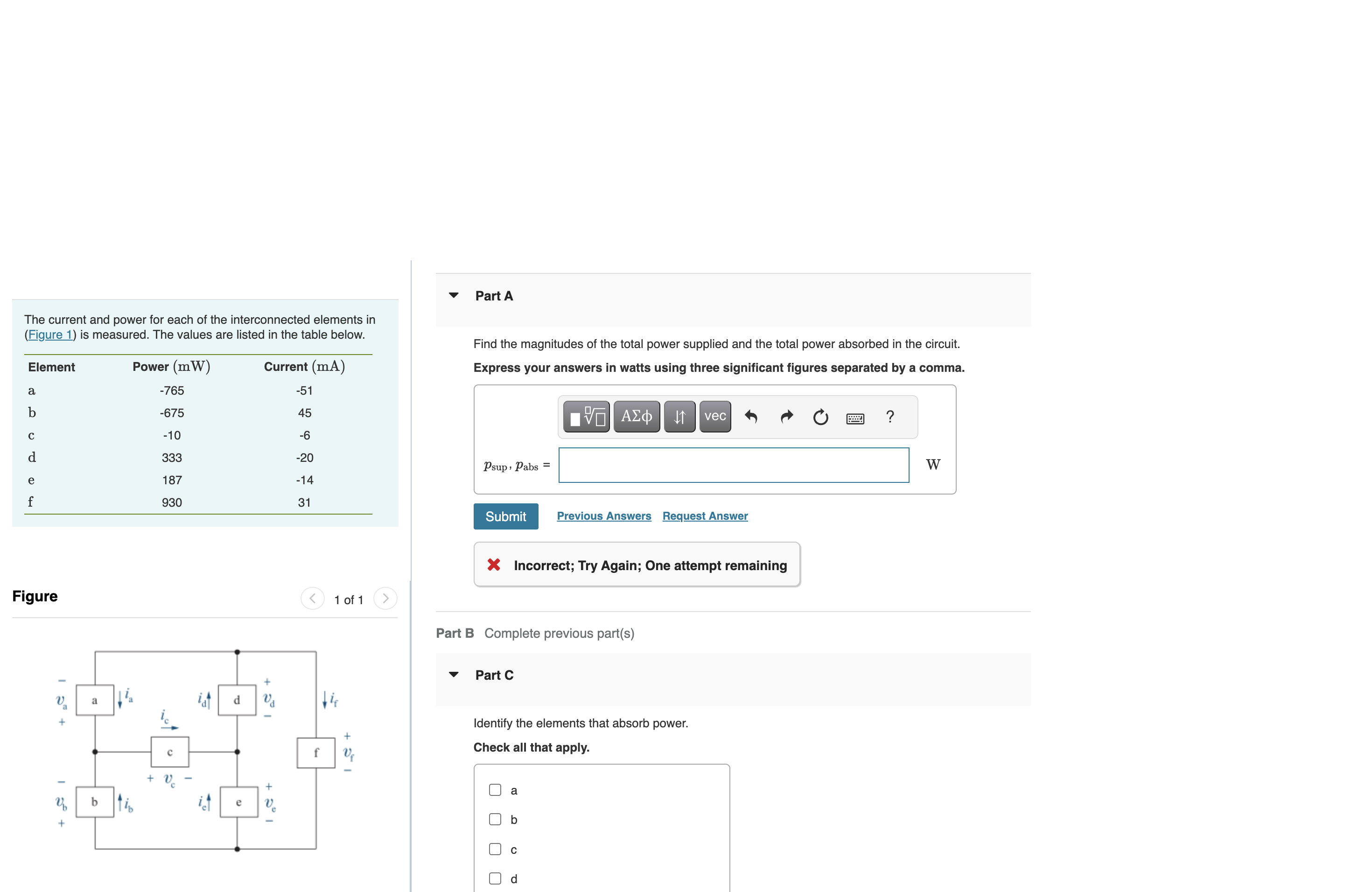 Solved The current and power for each of the interconnected | Chegg.com