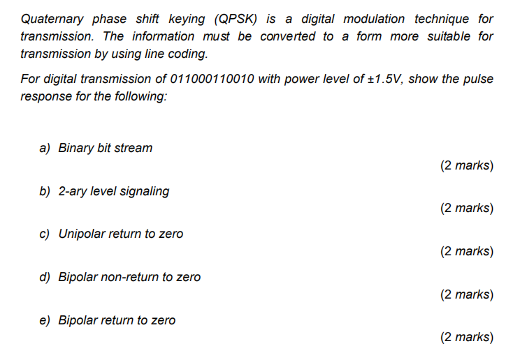Solved Quaternary phase shift keying (QPSK) is a digital | Chegg.com