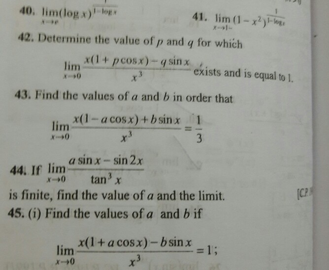 Solved 40. lim(logx) log 41. lim (1x)- 42. Determine the | Chegg.com