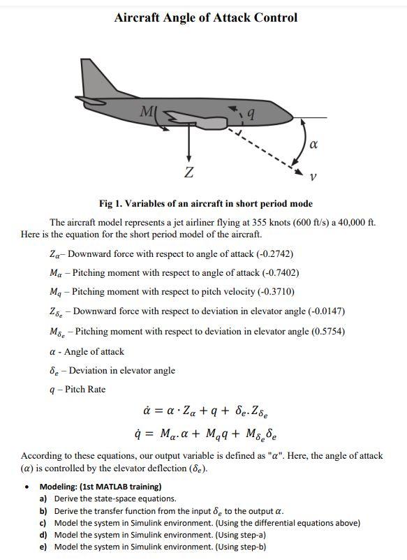 Solved Aircraft Angle of Attack Control Fig 1. Variables of | Chegg.com