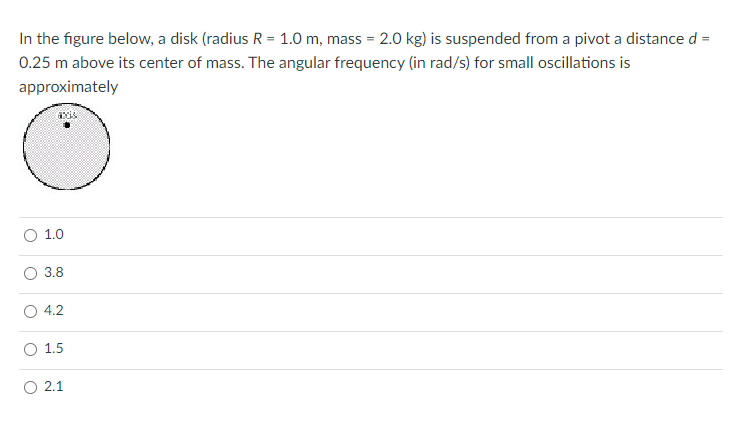 Solved In the figure below, a disk (radius R=1.0 m, mass | Chegg.com