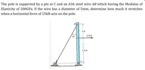 Solved The pole is supported by a pin at C and an A36 steel | Chegg.com