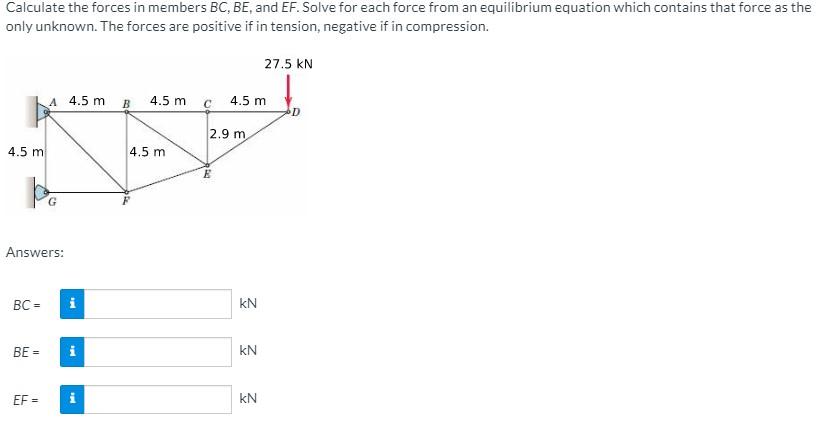Solved Calculate the forces in members BC, BE, and EF. Solve | Chegg.com