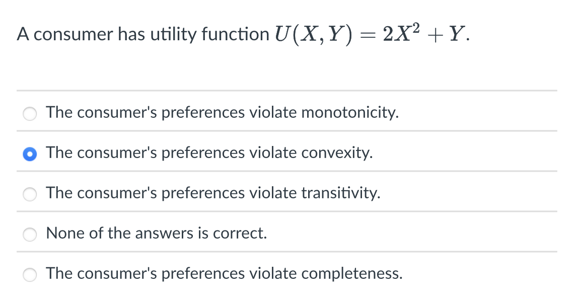 Solved A consumer has utility function U(x,Y)=2x2+Y.The | Chegg.com
