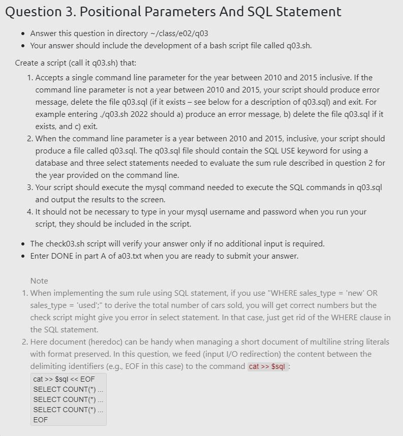 Solved Question 3. Positional Parameters And SQL Statement • | Chegg.com