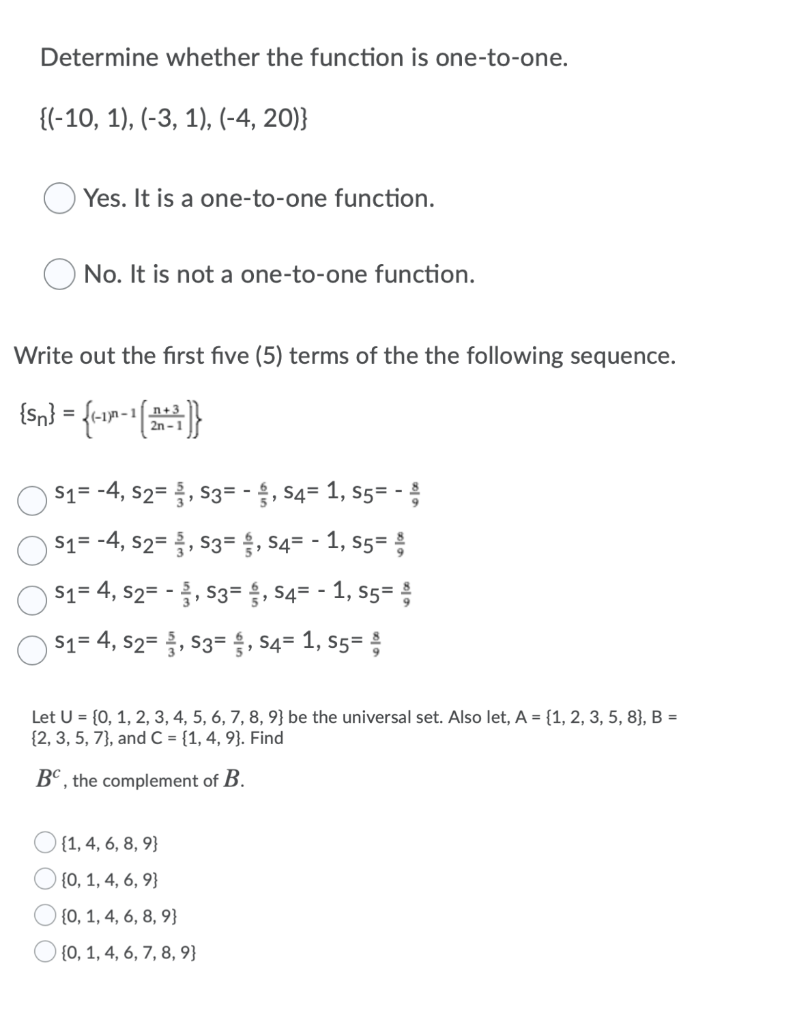 Solved Determine whether the function is one-to-one. {(-10, | Chegg.com
