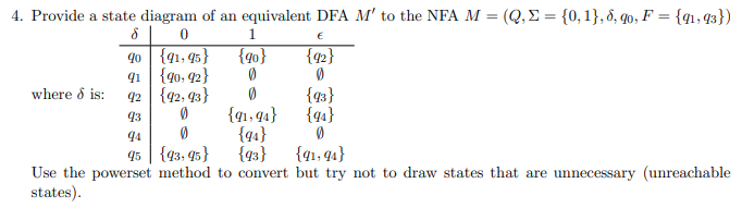 Solved 4. Provide a state diagram of an equivalent DFA M′ to | Chegg.com