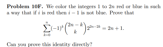 Solved Problem 10F. We color the integers 1 to 2n red or | Chegg.com