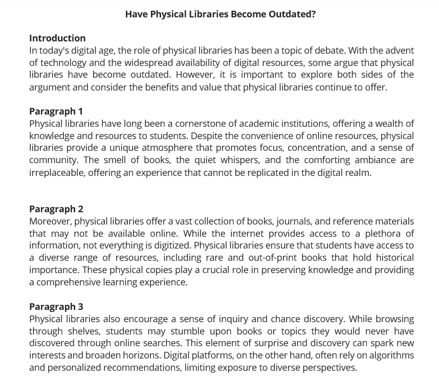 Paragraph 6 Additionally, physical libraries | Chegg.com