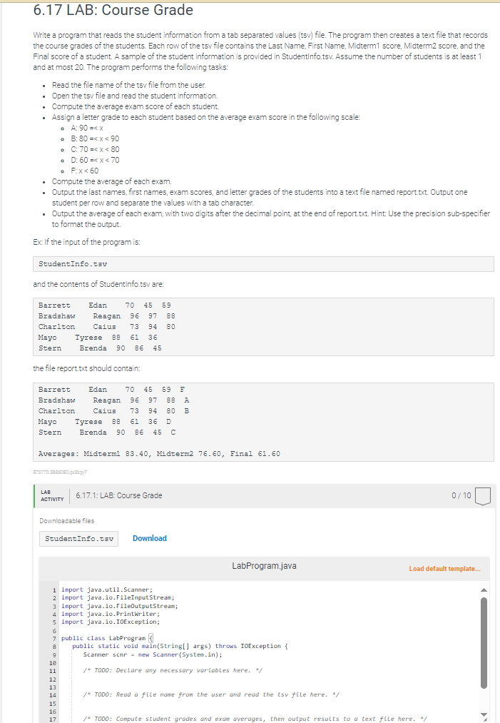 Solved 6.17 ﻿LAB: Course GradeWrite a program that reads the | Chegg.com