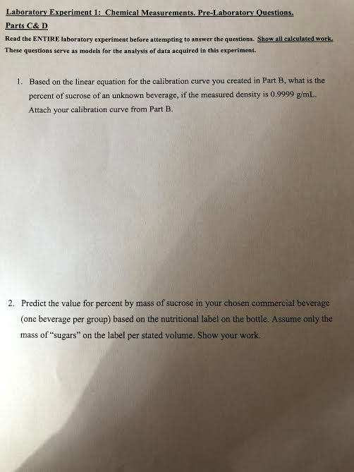 Laboratory Experiment 1: Chemical Measurements. | Chegg.com