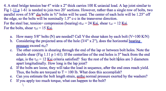 4. A steel bridge tension bar 4" wide x 2" thick | Chegg.com