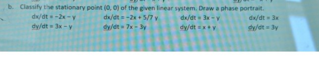Solved - dx/dt = -2x - y dy/dt = 3x - y (0, 0) of the given | Chegg.com