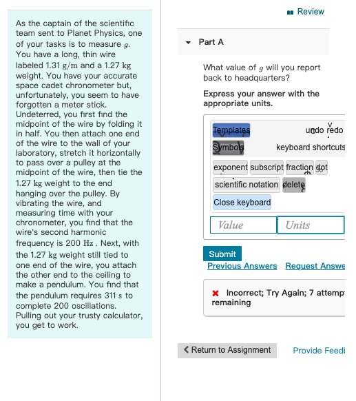 Solved Review - Part A What value of g will you report back | Chegg.com