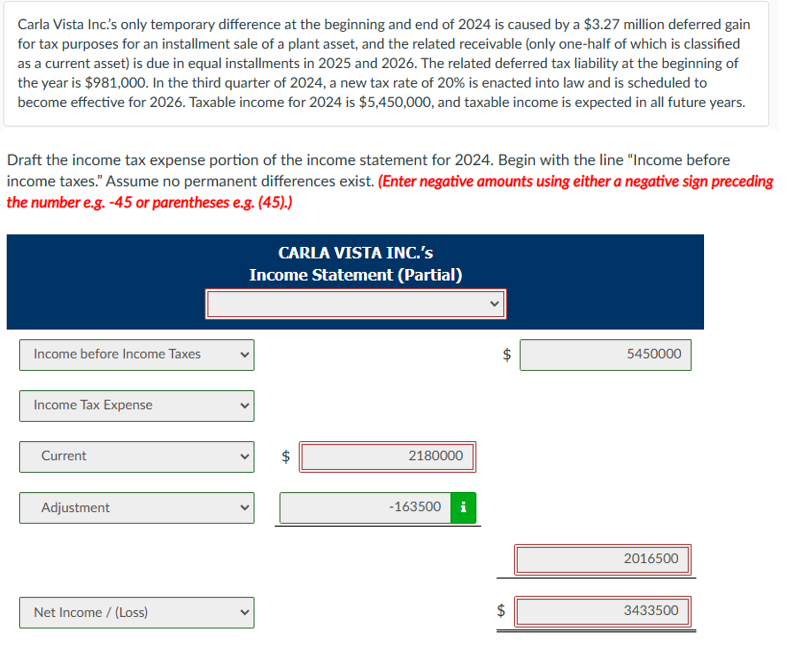 Solved Carla Vista Inc.'s only temporary difference at the | Chegg.com
