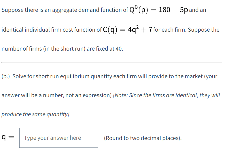 Solved Suppose there is an aggregate demand function of | Chegg.com
