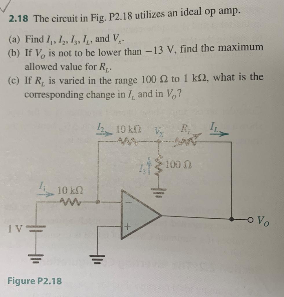 Solved 2.18 The circuit in Fig. P2.18 utilizes an ideal op | Chegg.com