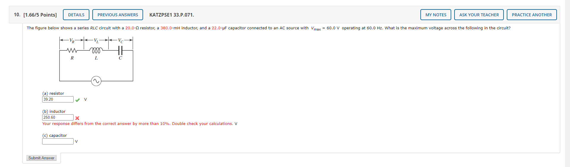 Solved The figure below shows a series RLC circuit with a | Chegg.com