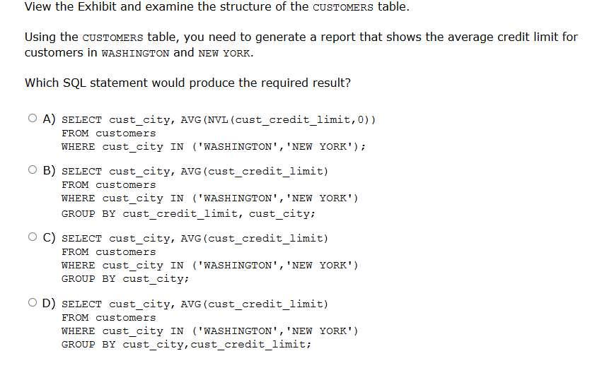 Solved View the Exhibit and examine the structure of the | Chegg.com