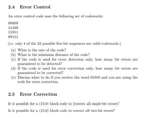 2 Error Control 2.1 Error control on lossy link | Chegg.com