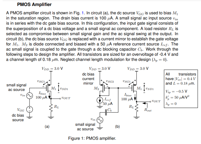 Solved PMOS Amplifier A PMOS amplifier circuit is shown in | Chegg.com