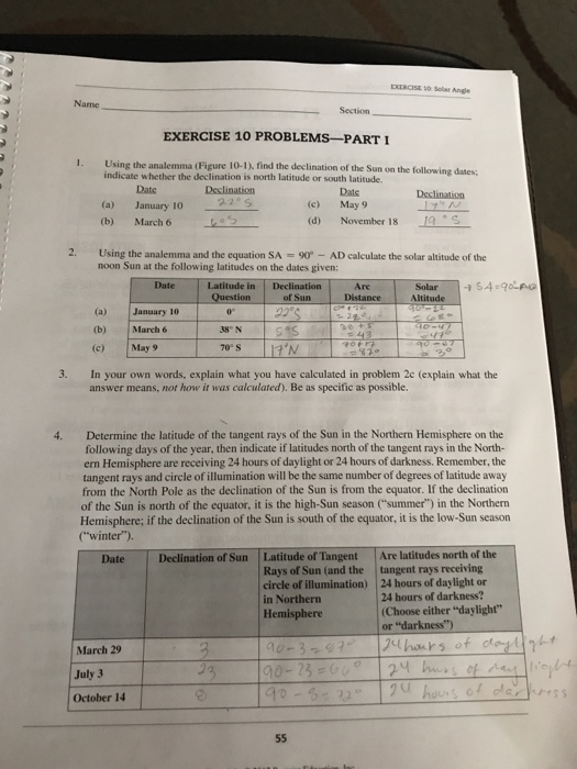 Solved EXERCISE D Solar Ange Name Section EXERCISE 10 | Chegg.com