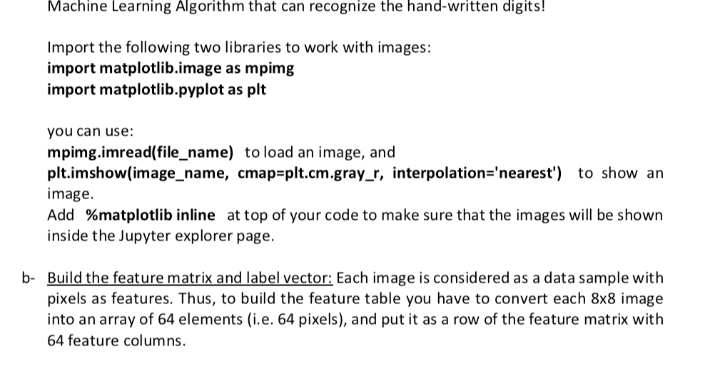 Solved Machine Learning Algorithm that can recognize the | Chegg.com