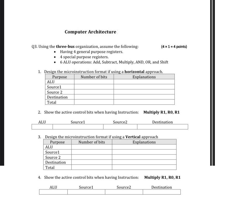 Solved Q3. Using the three-bus organization, assume the | Chegg.com