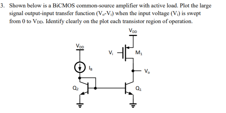Solved 3. Shown below is a BiCMOS common-source amplifier | Chegg.com