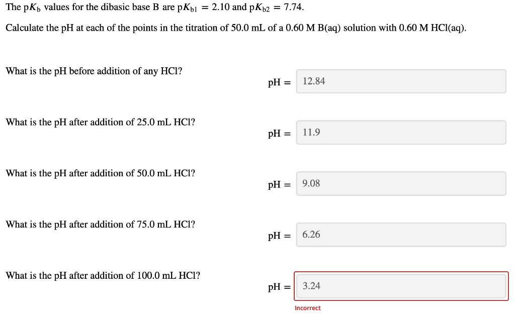 Solved The pKb values for the dibasic base B are pKb1 = 2.10 | Chegg.com