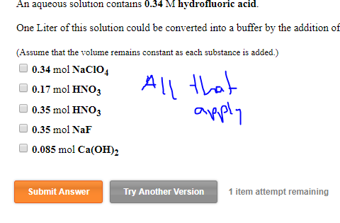 Solved An aqueous solution contains 0.34 M hydrofluoric | Chegg.com