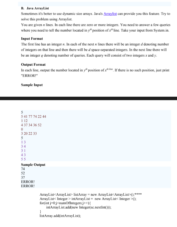Solved B. Java ArrayList Sometimes it's better to use | Chegg.com