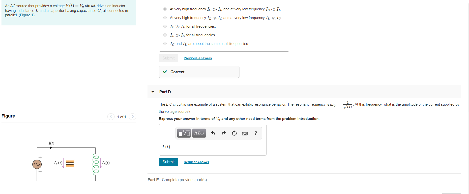 Solved An AC source that provides a voltage V(t) = V, sin wt | Chegg.com