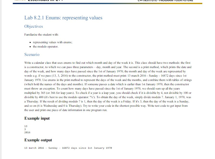 Solved Lab 8.2.1 Enums: representing values Objectives | Chegg.com