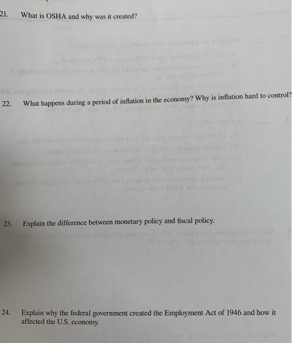 Solved 21. What is OSHA and why was it created? 22. What | Chegg.com