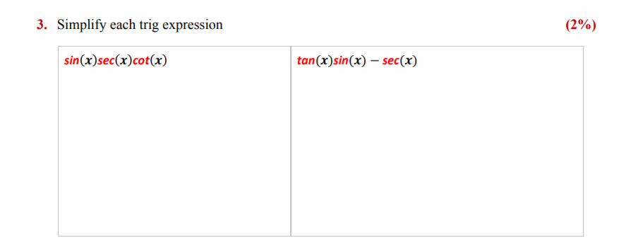 Solved 3. Simplify each trig expression (2%) | Chegg.com