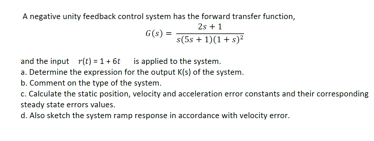 Solved A negative unity feedback control system has the | Chegg.com