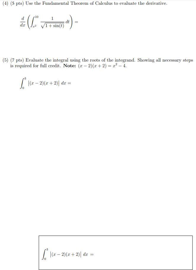 Solved 4) Use the Fundamental Theorem of Calculus to | Chegg.com