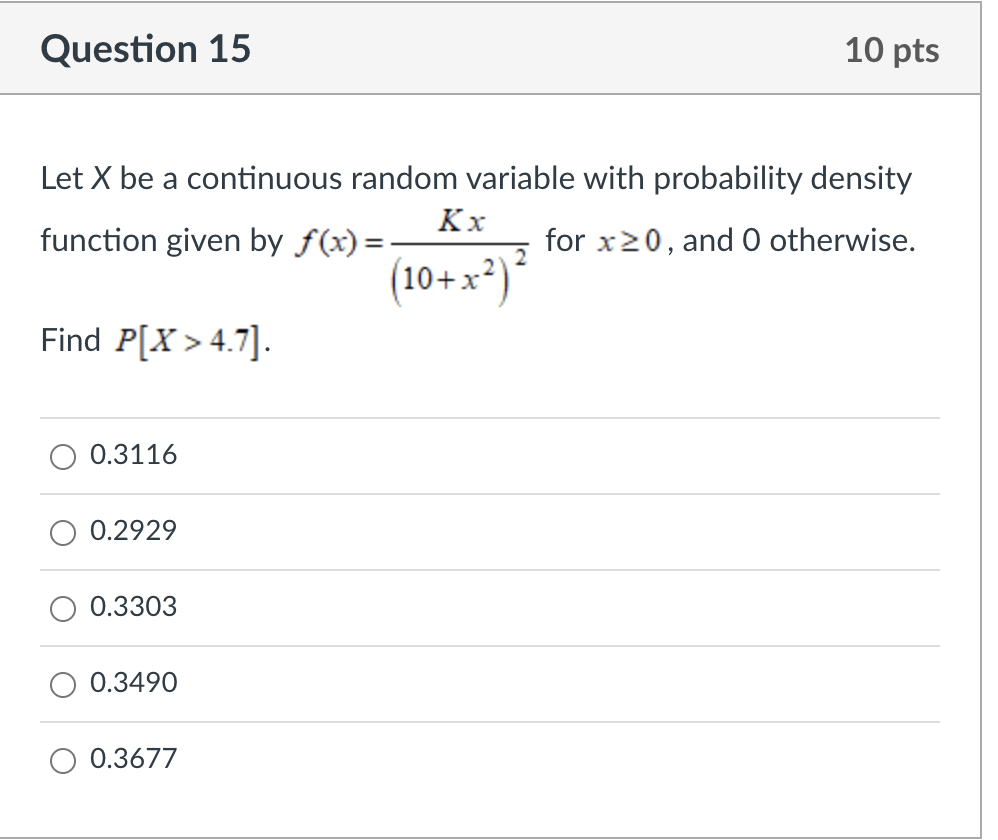 Solved Question 15 10 pts a Let X be a continuous random | Chegg.com