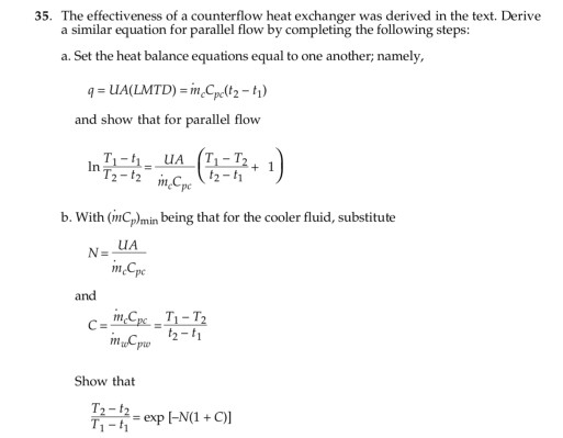 Solved 35. The effectiveness of a counterflow heat exchanger | Chegg.com