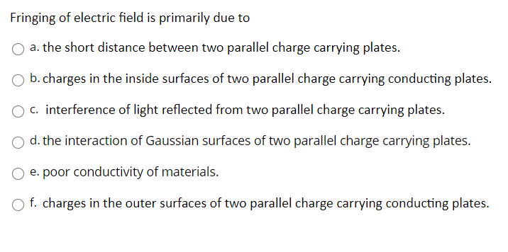 Solved Fringing of electric field is primarily due to a. the | Chegg.com