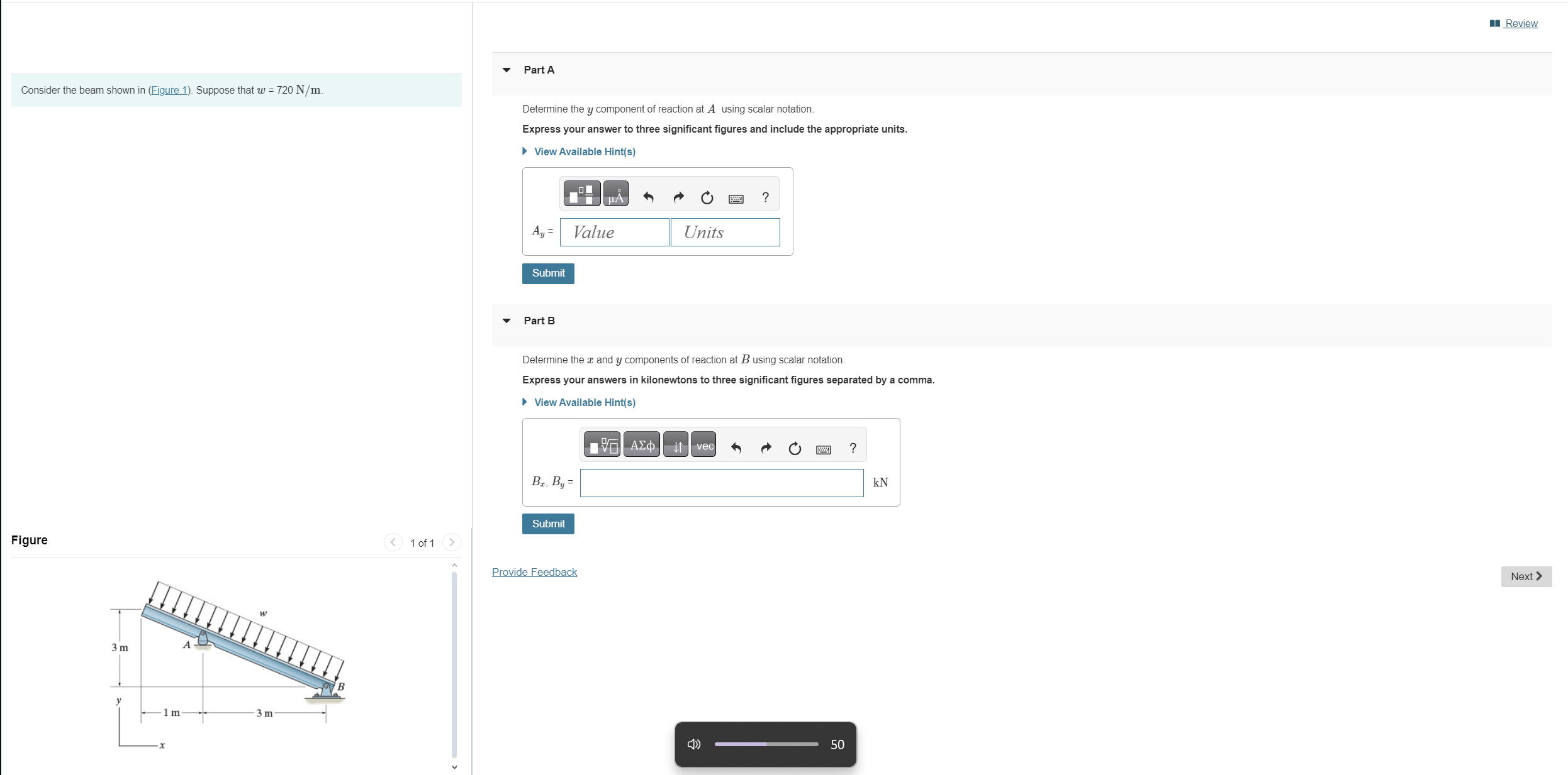 Part ADetermine the y ﻿component of ﻿reaction at ﻿A | Chegg.com