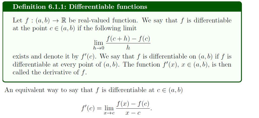 Solved Definition 6.1.1: Differentiable functions Let f : | Chegg.com
