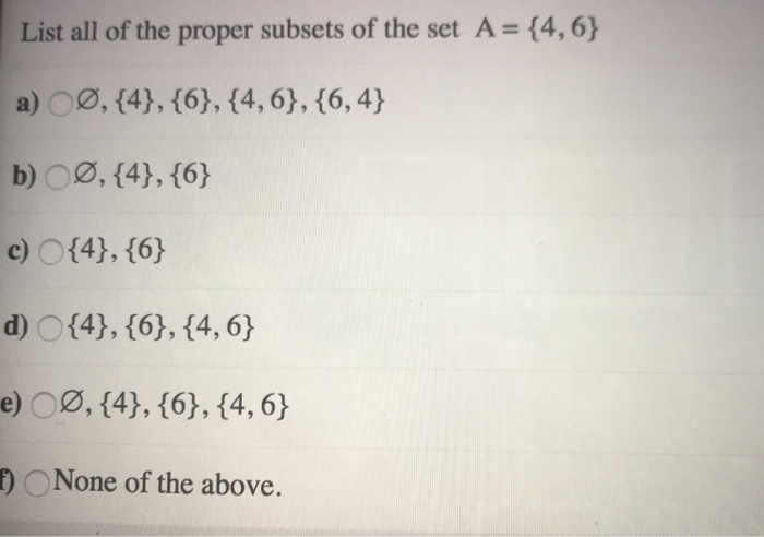 Solved List all of the proper subsets of the set A a) O0, | Chegg.com