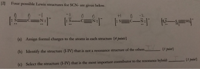Solved 121 Four possible Lewis structures for SCN- are given | Chegg.com