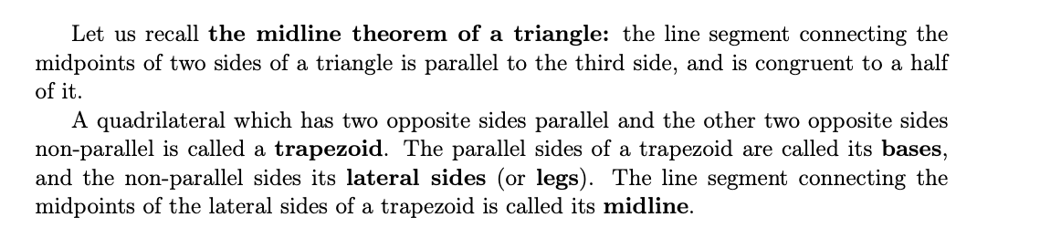Solved Let us recall the midline theorem of a triangle: the | Chegg.com