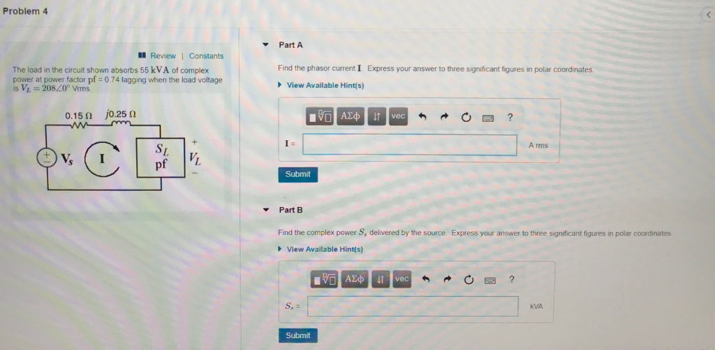 Solved Problem 4 Part A Review| Constants Find the phasor | Chegg.com