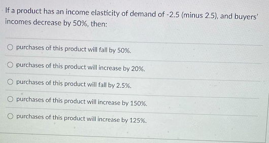 Solved If a product has an income elasticity of demand of | Chegg.com