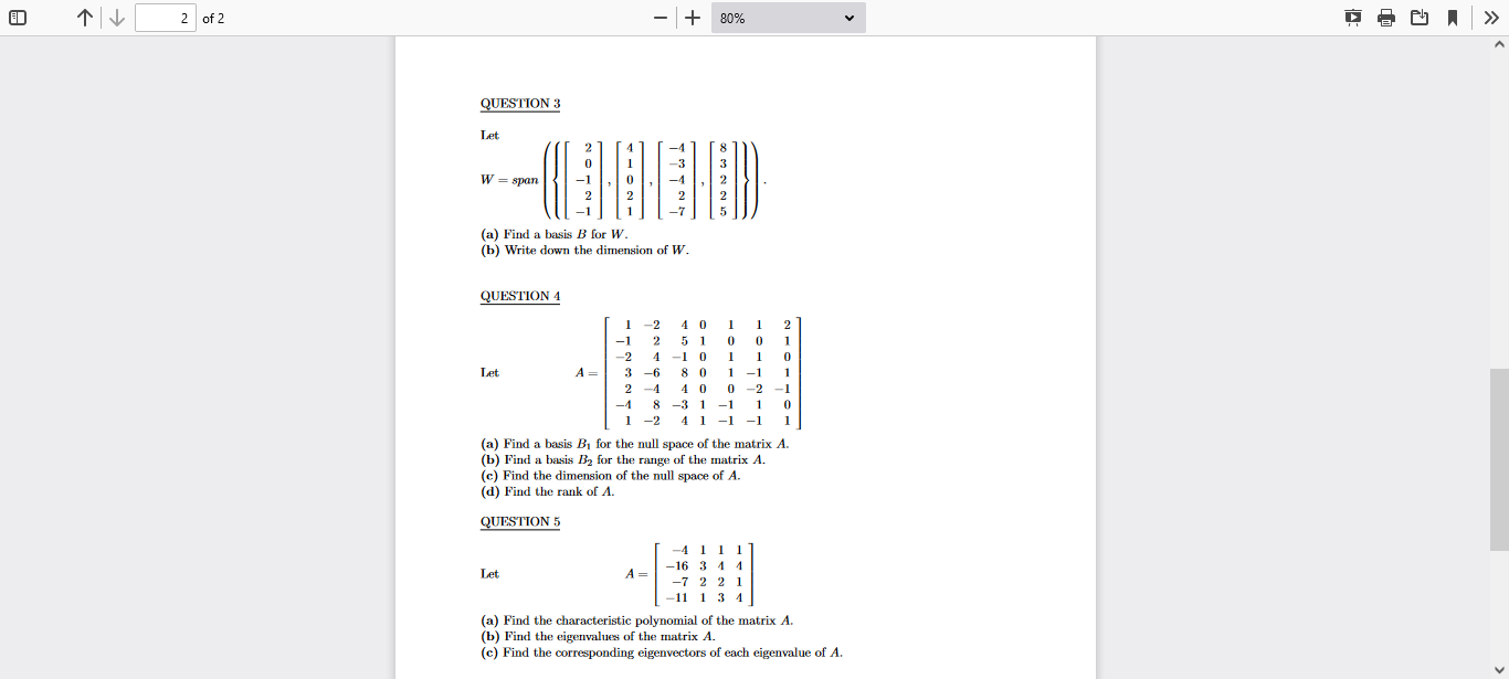 Solved AN 2 of 2 + 80% >> QUESTION 3 Let W = span (a) Find a | Chegg.com
